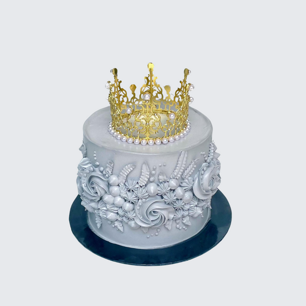 Halal-Certified Grey Elegance (Gold Crown) Cake - Piece Of Cake