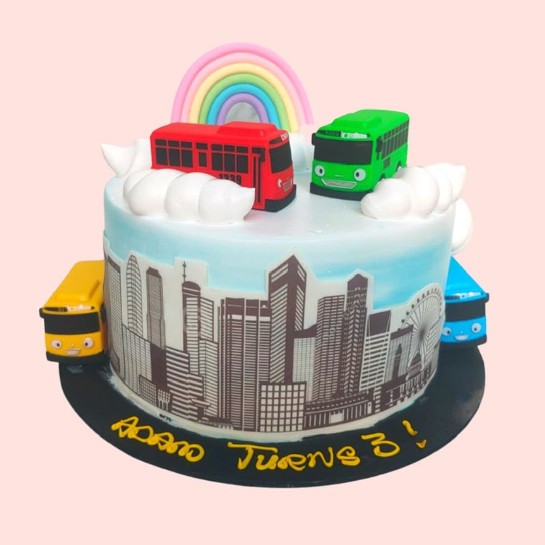Halal-Certified Tayo Bus Cityscapes Cake - Piece Of Cake
