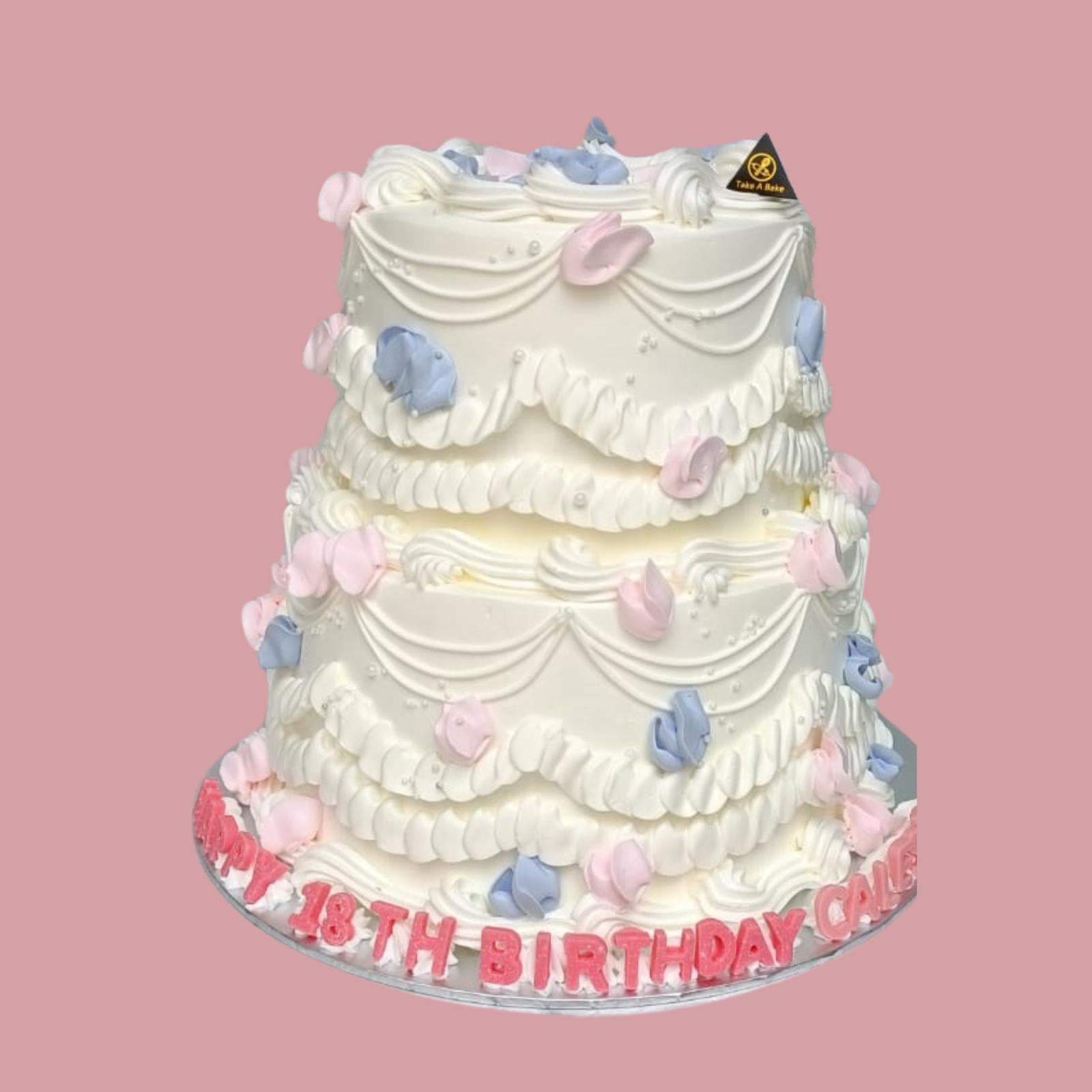 Halal-Certified Two-Tier Pastel Vintage Cake - Piece Of Cake
