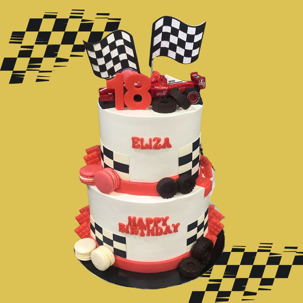 Halal-Certified Two-Tier Speedway Showdown Cake - Piece Of Cake